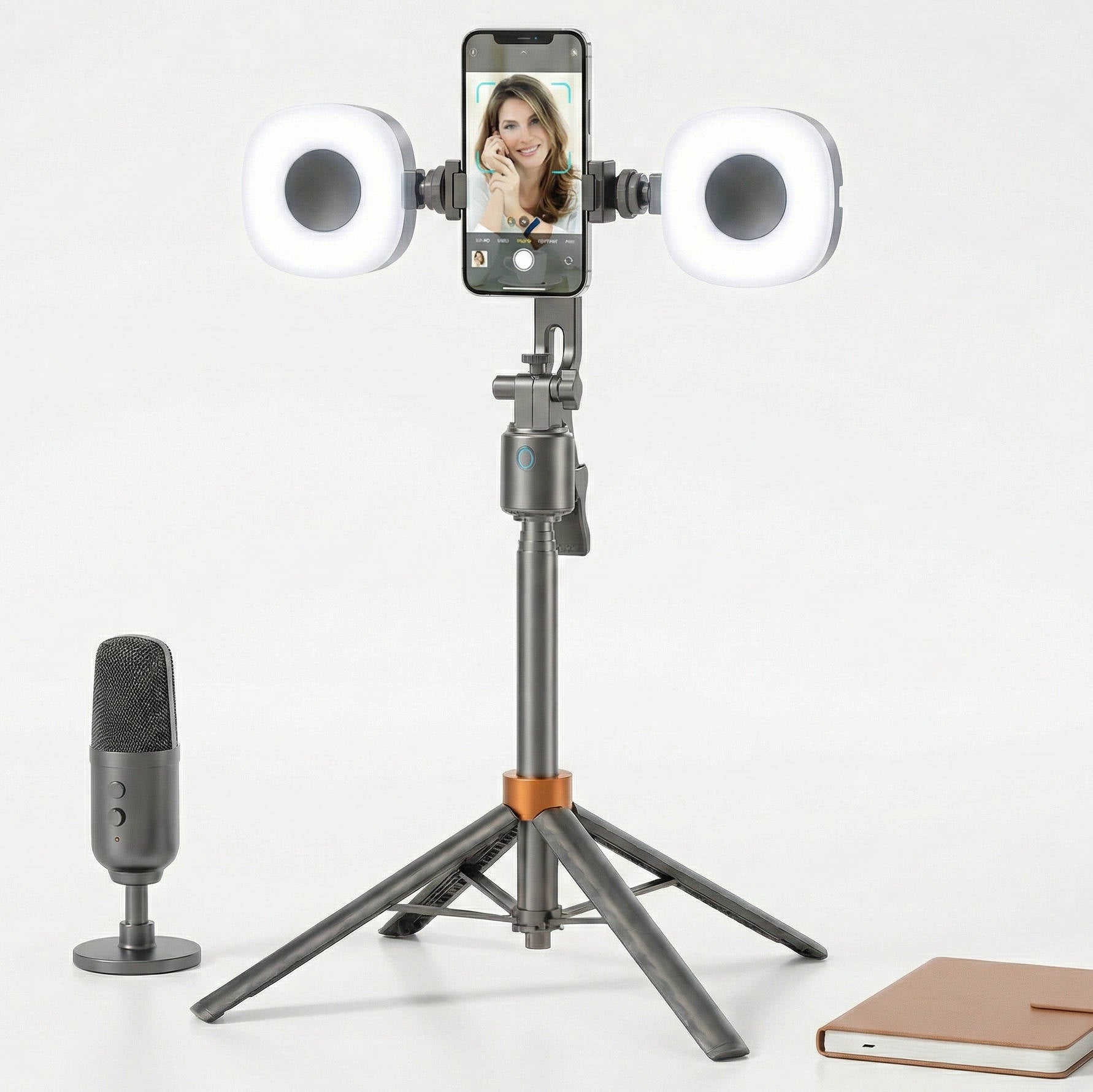 360° Smart Face Tracking Tripod with Dual Fill Lights, Rechargeable Se ...