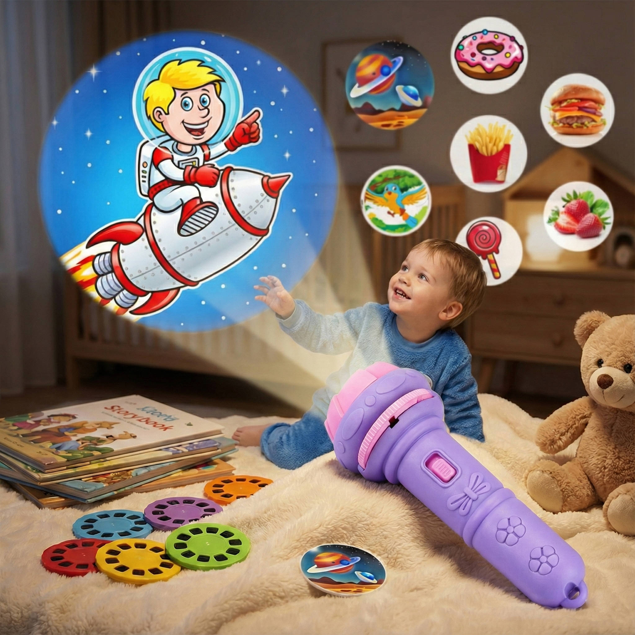 Kids Projector Flashlight Toy with Slide Discs Toddler Dinosaur Animal ...