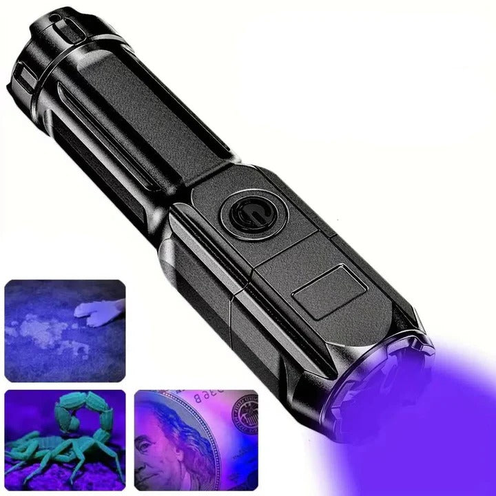 Handheld Rechargeable Ultraviolet Flashlight with Zoomable Lens and Mu ...